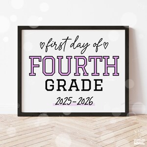 First Day of Fourth Grade Sign Printable Back to School Sign First Day ...