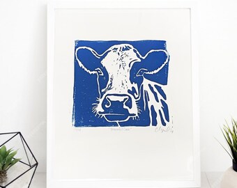 Pink Cow Linocut Print 8x11 - Etsy