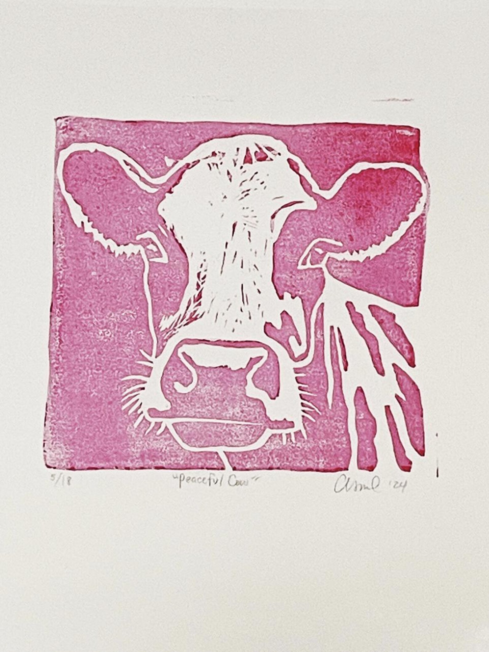 Pink Cow Linocut Print 8x11 - Etsy