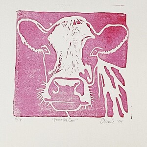 Pink Cow Linocut Print 8x11 - Etsy