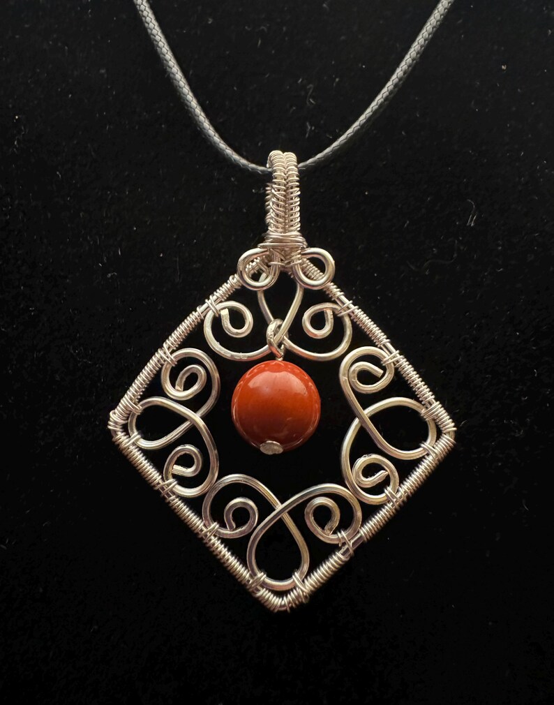 Wire Wrap Jasper Pendant: Silver Plated Artisan Necklace - Etsy