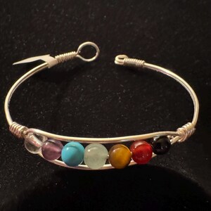 Handmade 7 Chakra Bracelet: Silver Plated Wire Wrapped Artisan Jewelry ...