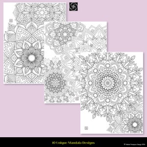 10 Mandala Patterns Adult Coloring Pages Full Page Designs, Printable ...