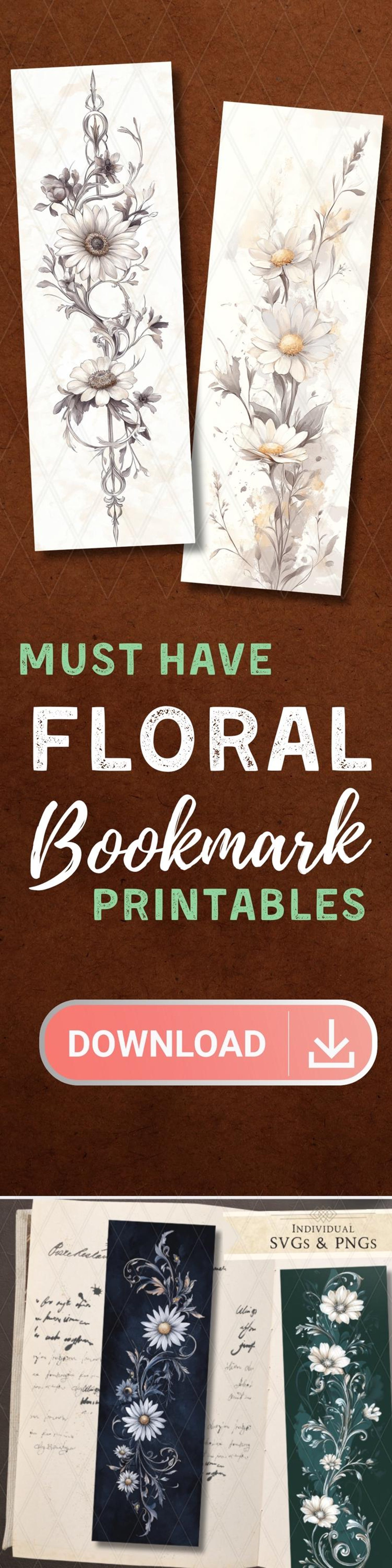 Cute Bookmarks Spring Bookmark Sublimation Botanical Ephemera Dark ...