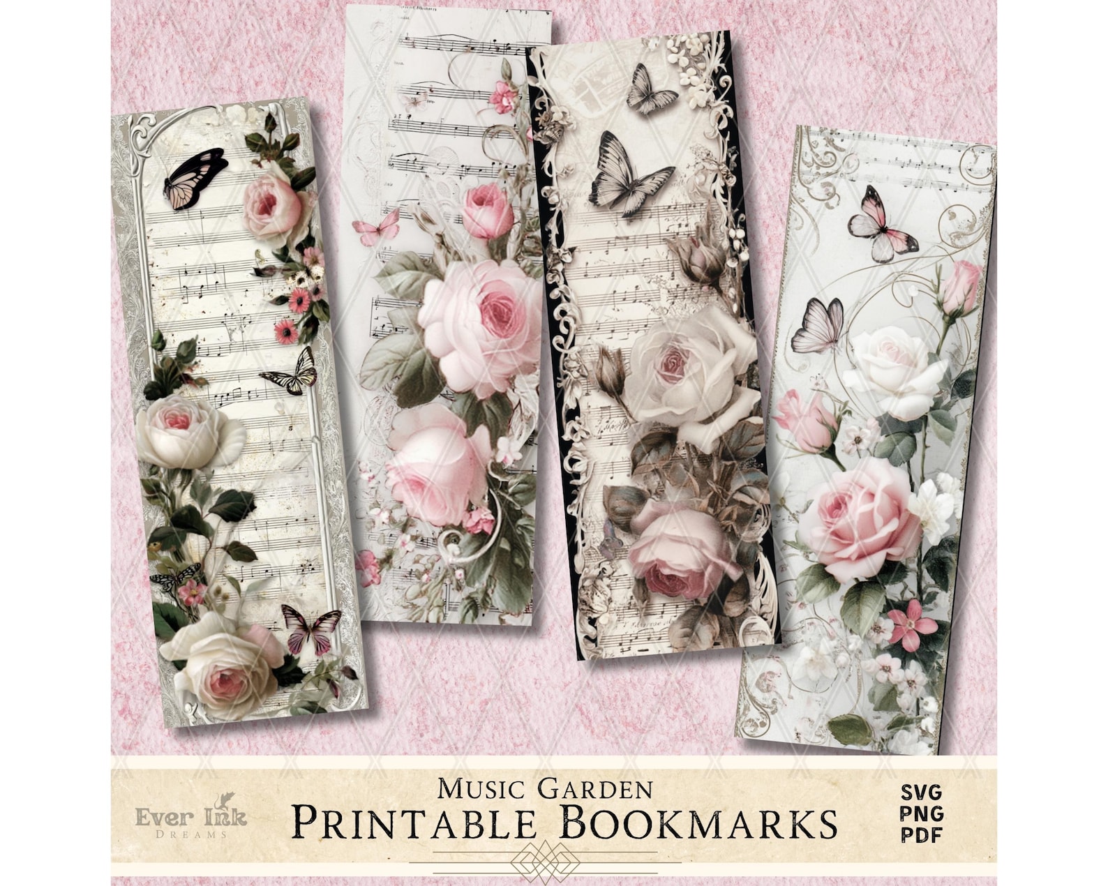Coquette Bookmark Floral Print Artful Bookmark for Junk Journal Musical ...
