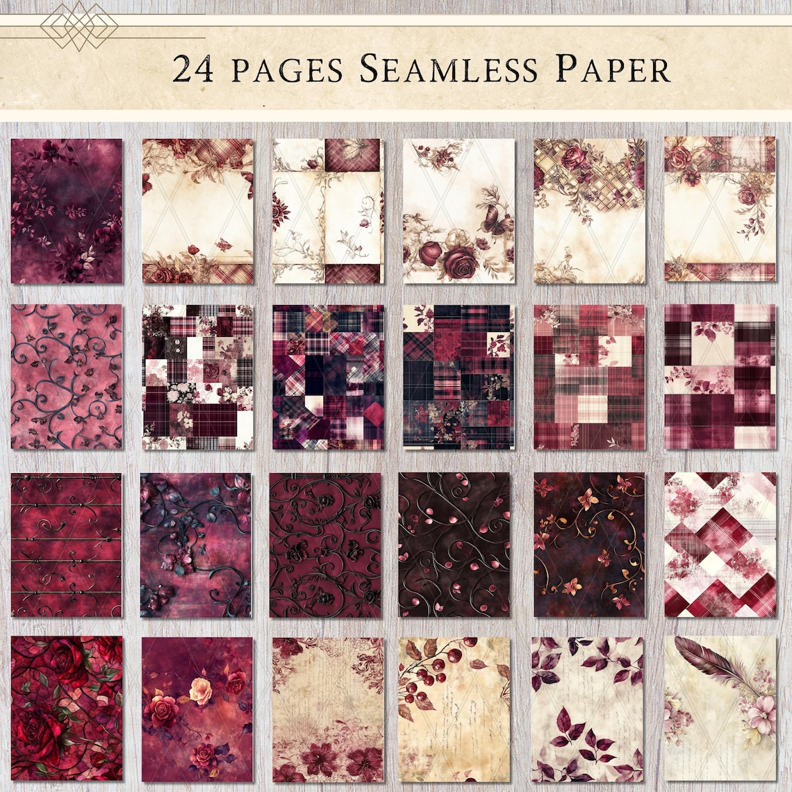 Grunge Pattern Scrapbook Printable Seamless Pattern Romantic Junk ...