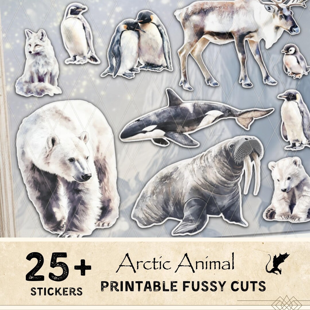 Arctic Animal Printable Sticker Winter Junk Journal Fussy Cut Polar ...
