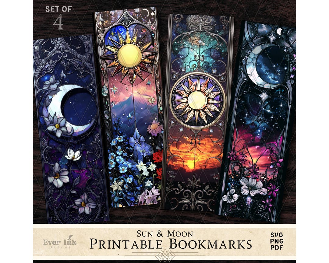 Celestial Bookmark PNG Design Sun and Moon Printable Ephemera Idea for ...