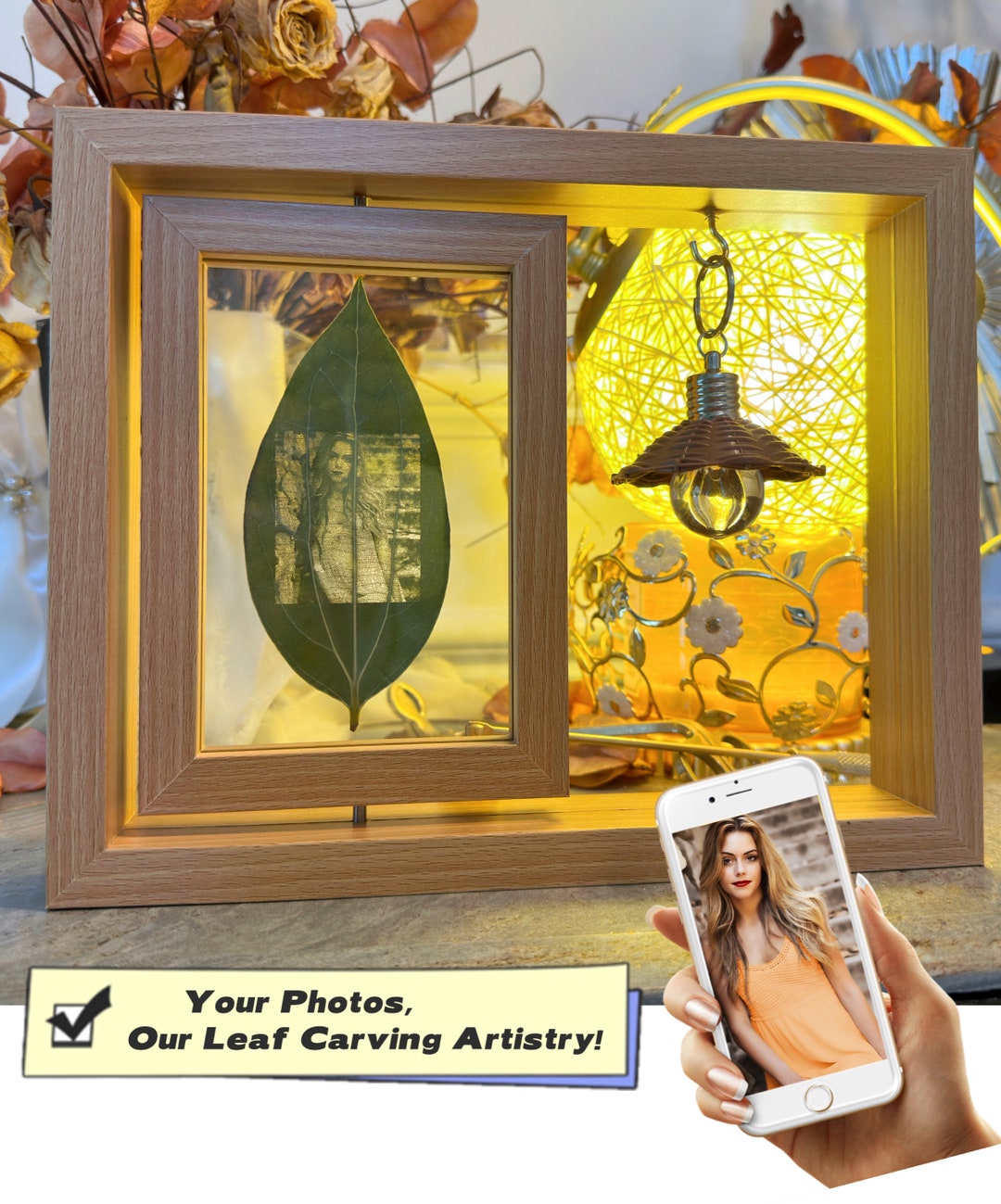 Leaf Carving Light Bulb Frame, Personalized, Unique Gift for Him/her ...