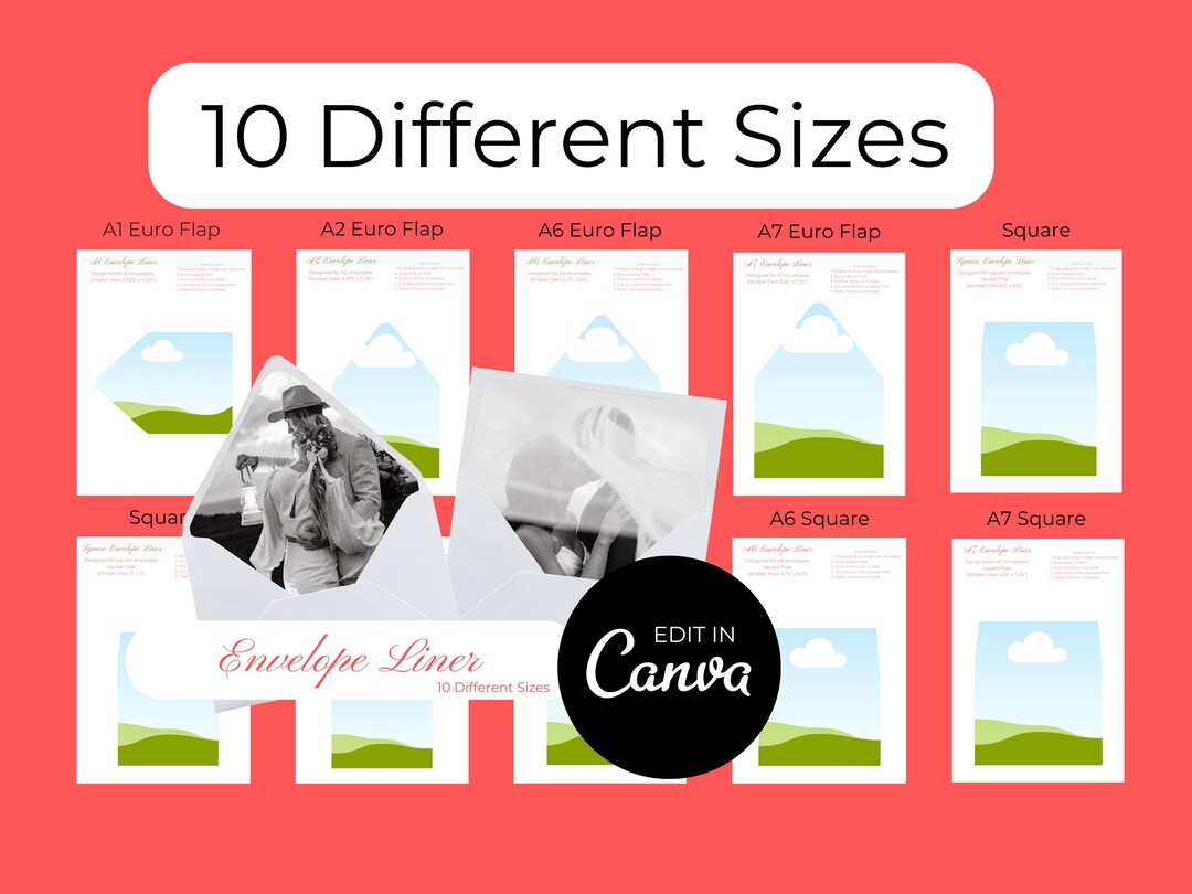 Editable Photo Envelope Liner Template, DIY Wedding Stationery (canva ...