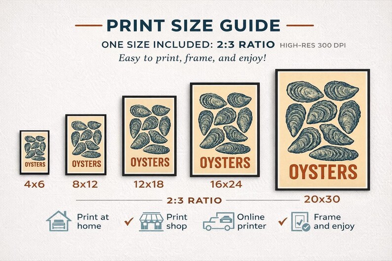 Vintage Oyster Wall Art Printable, Coastal Kitchen Decor, Seafood ...