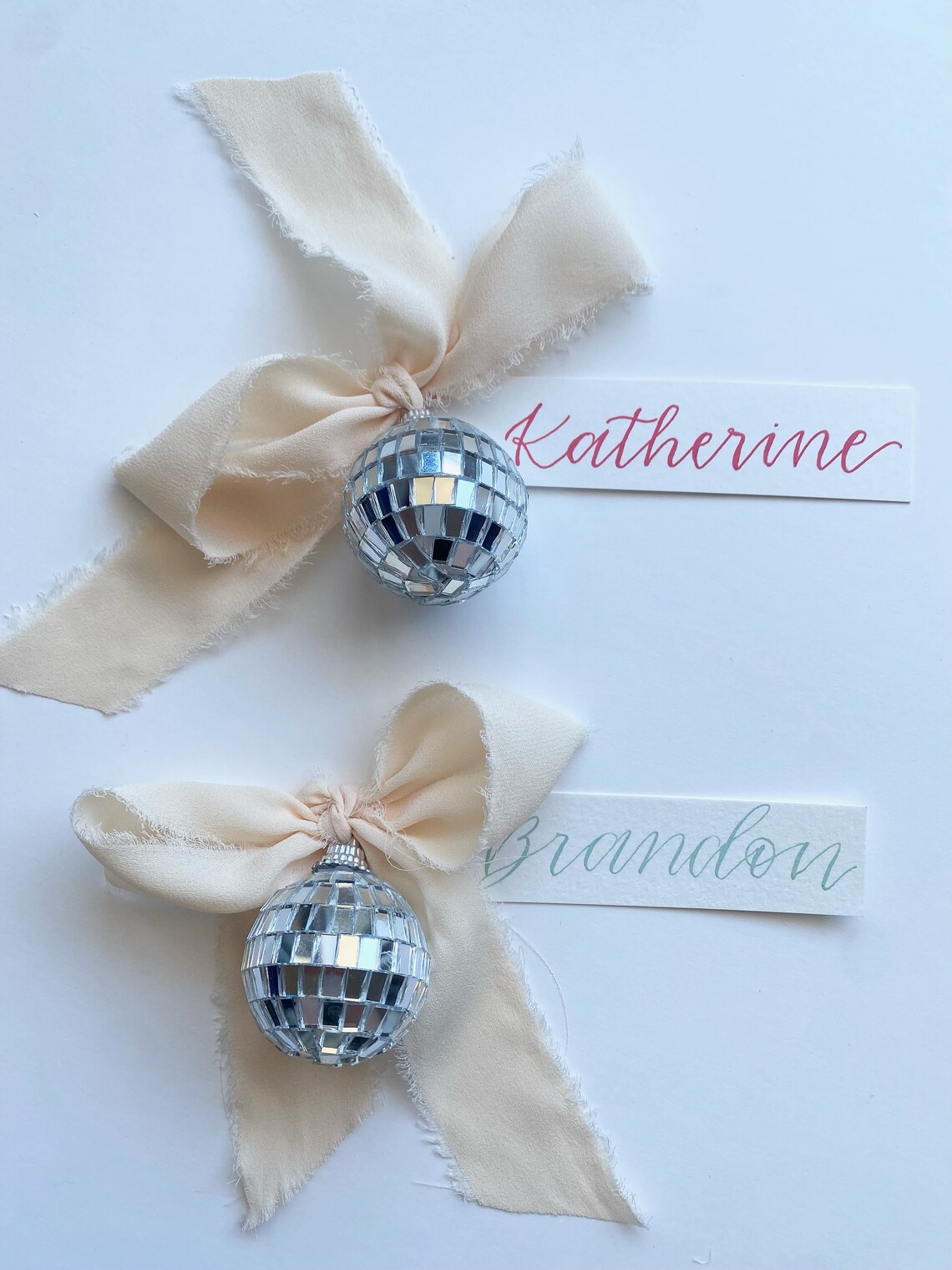 Disco Ball Place Cards With Ribbon - Etsy