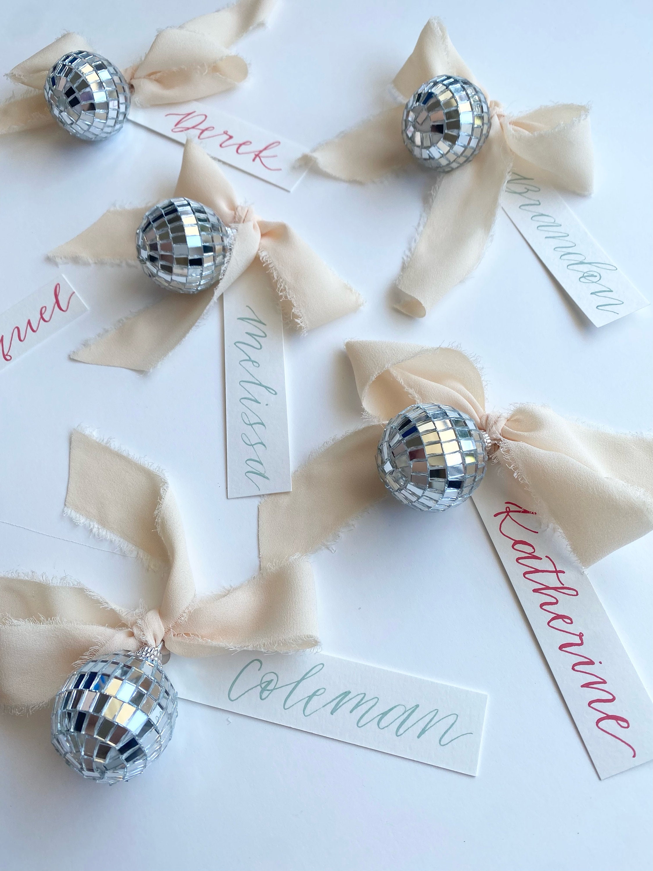 Disco Ball Place Cards With Ribbon - Etsy