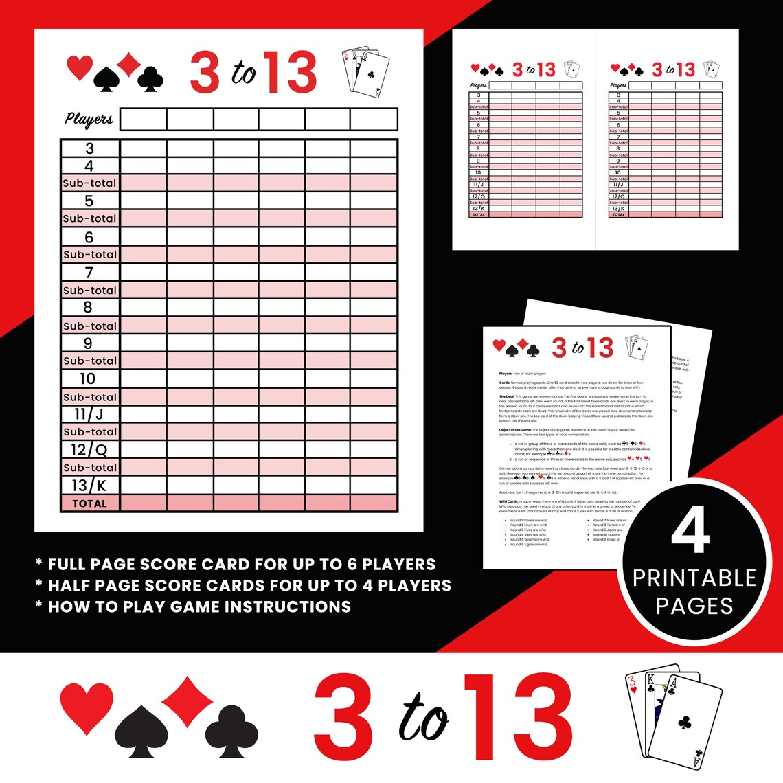 3 to 13 Card Game Score Cards - Etsy