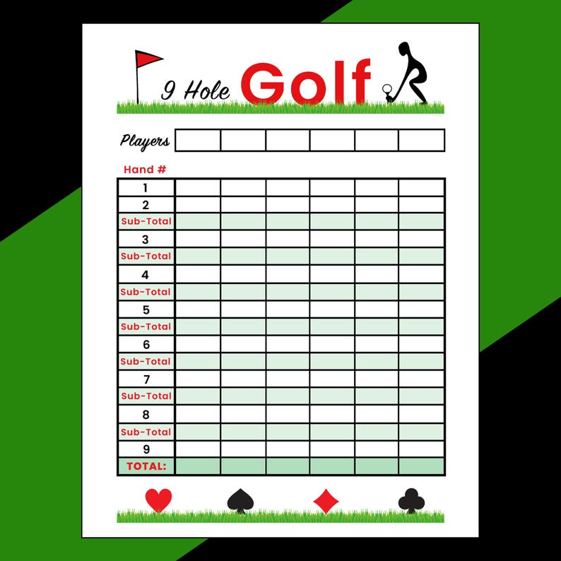 Golf Card Game Score Cards and Instructions - Etsy