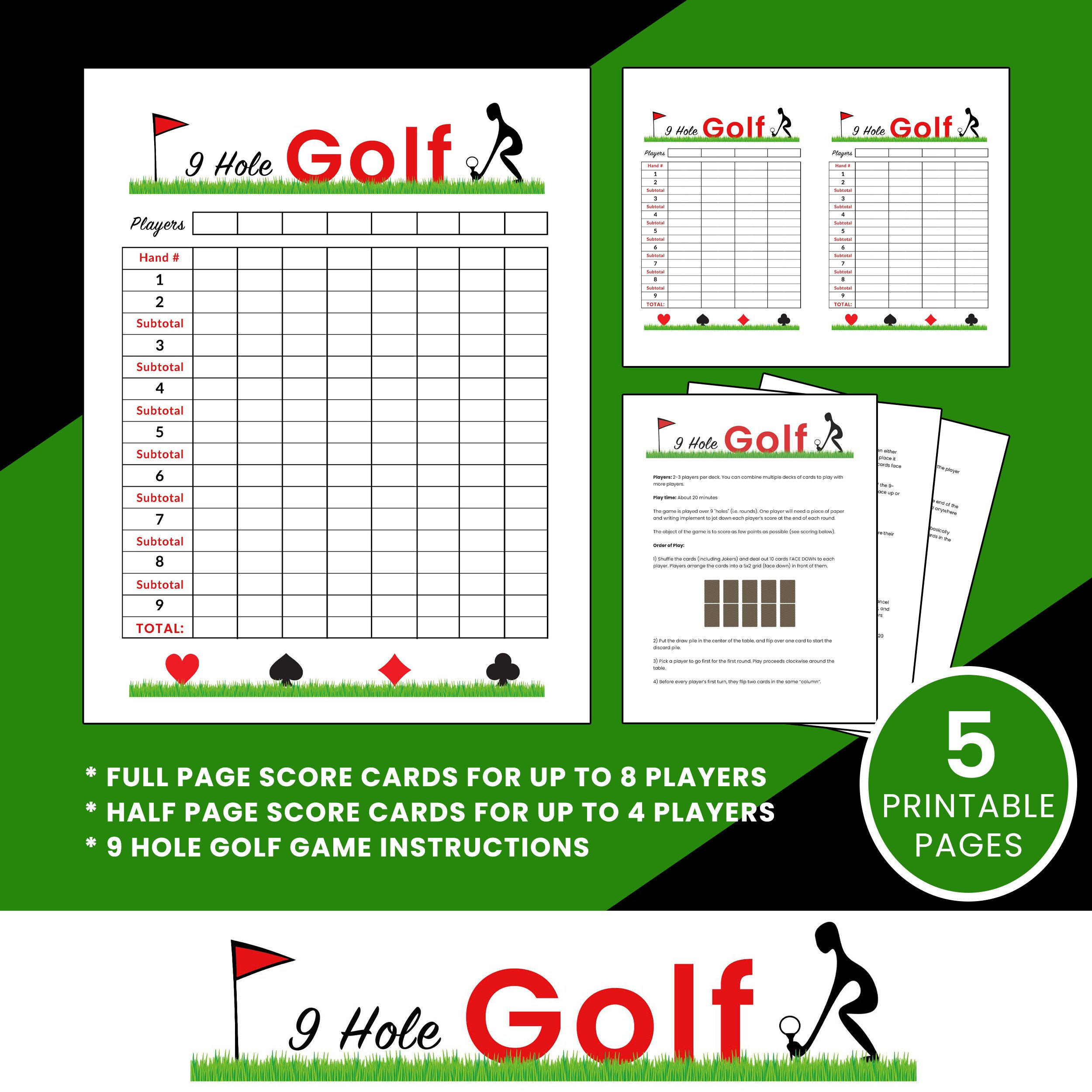 Golf Card Game Score Cards and Instructions - Etsy