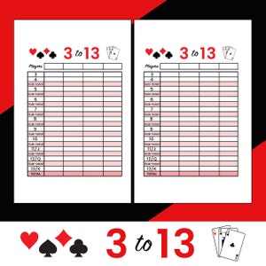 3 to 13 Card Game Score Cards - Etsy