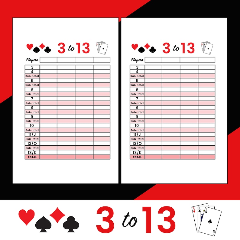 3 to 13 Card Game Score Cards - Etsy
