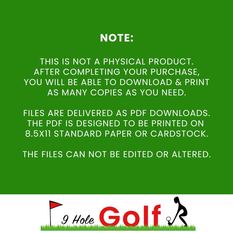 Golf Card Game Score Cards and Instructions - Etsy