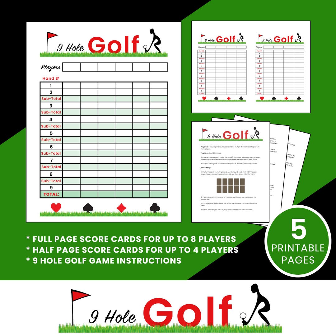 Golf Card Game Score Cards and Instructions - Etsy