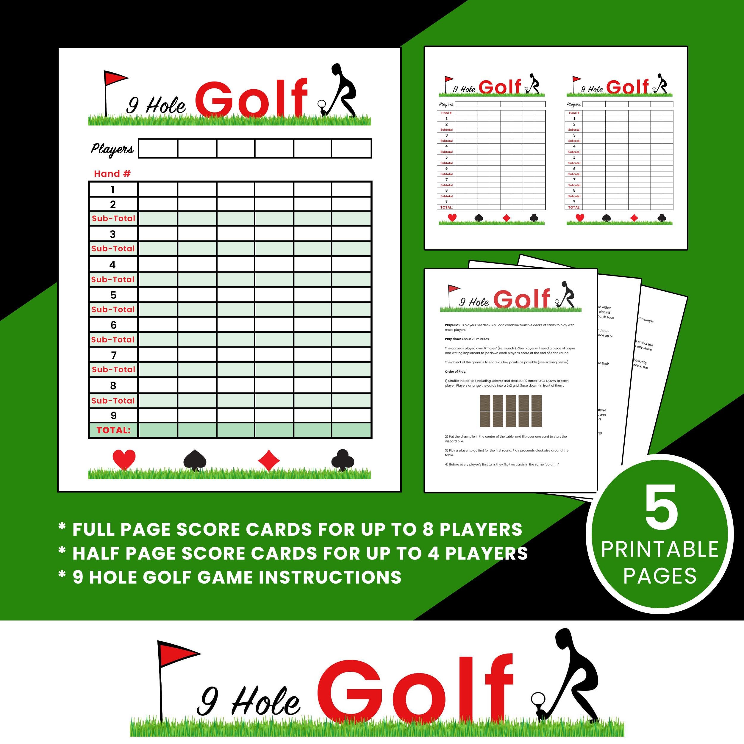 Golf Card Game Score Cards and Instructions - Etsy