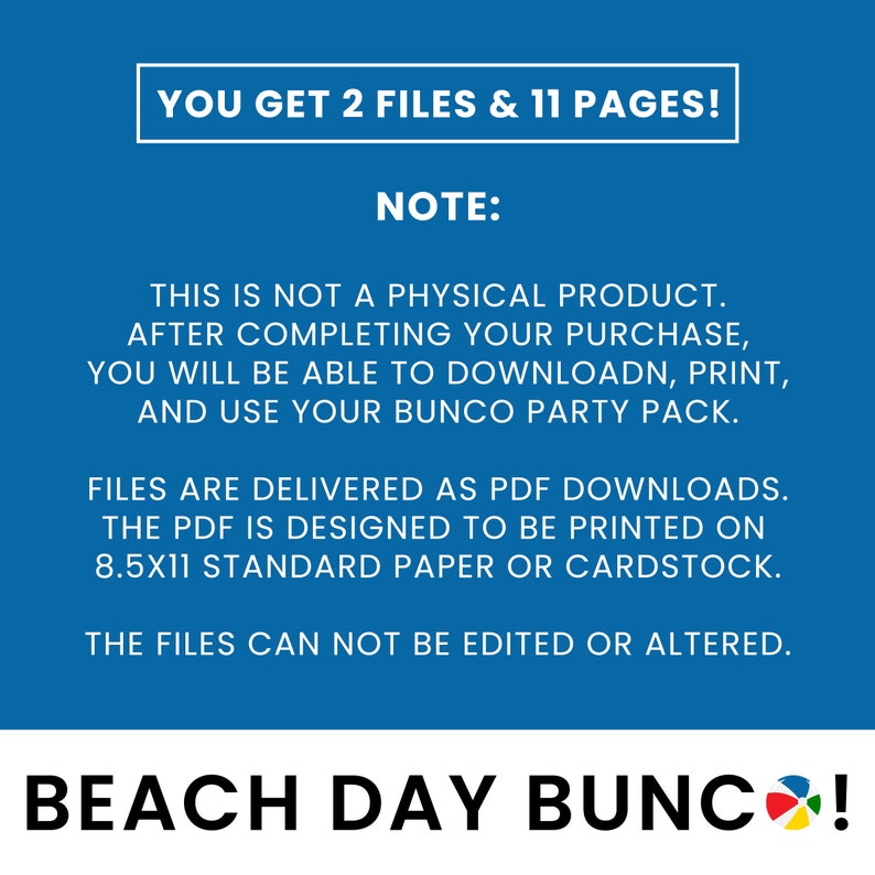 Beach Day Bunco Pack - Etsy