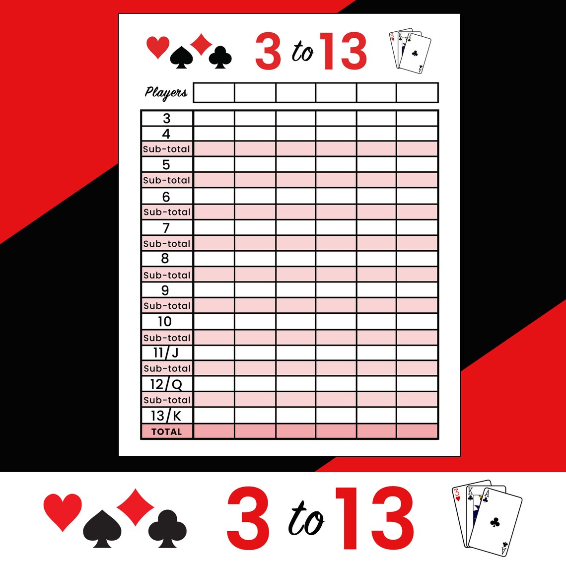 3 to 13 Card Game Score Cards - Etsy