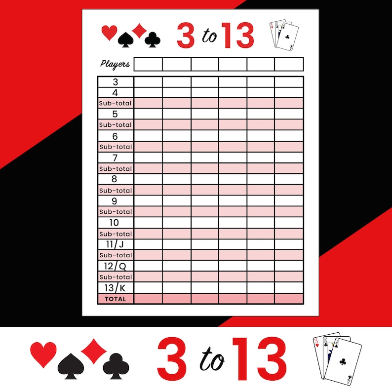 3 to 13 Card Game Score Cards - Etsy