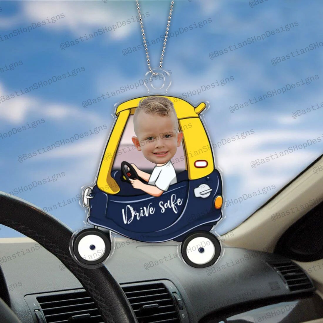 Personalized Drive Safe Daddy Car Ornament, Baby Car Photo Hanger, Kid ...