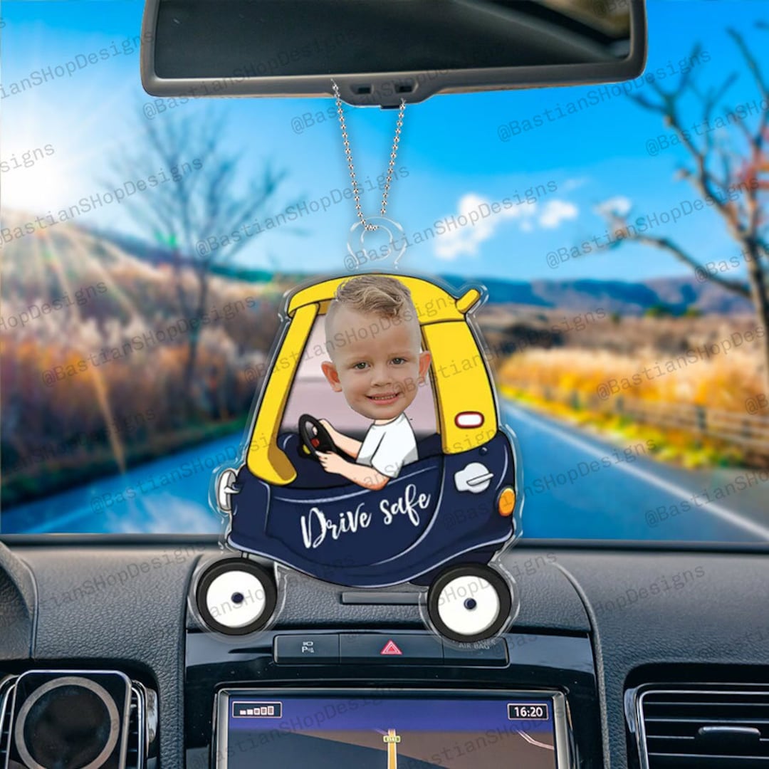 Personalized Drive Safe Daddy Car Ornament, Baby Car Photo Hanger, Kid ...