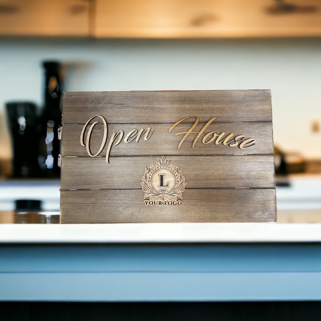 Customizable Wooden Open House Sign With Agent Logo Personalized Real ...