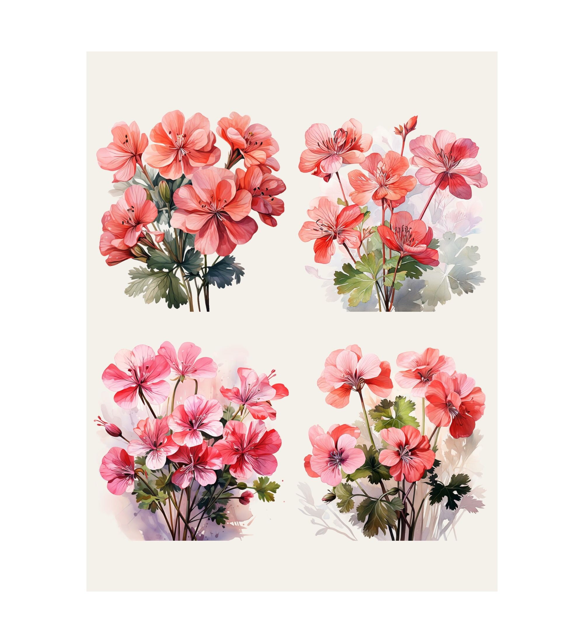Watercolor Geranium Clipart | Flower Collection - 10 Digital PNG ...
