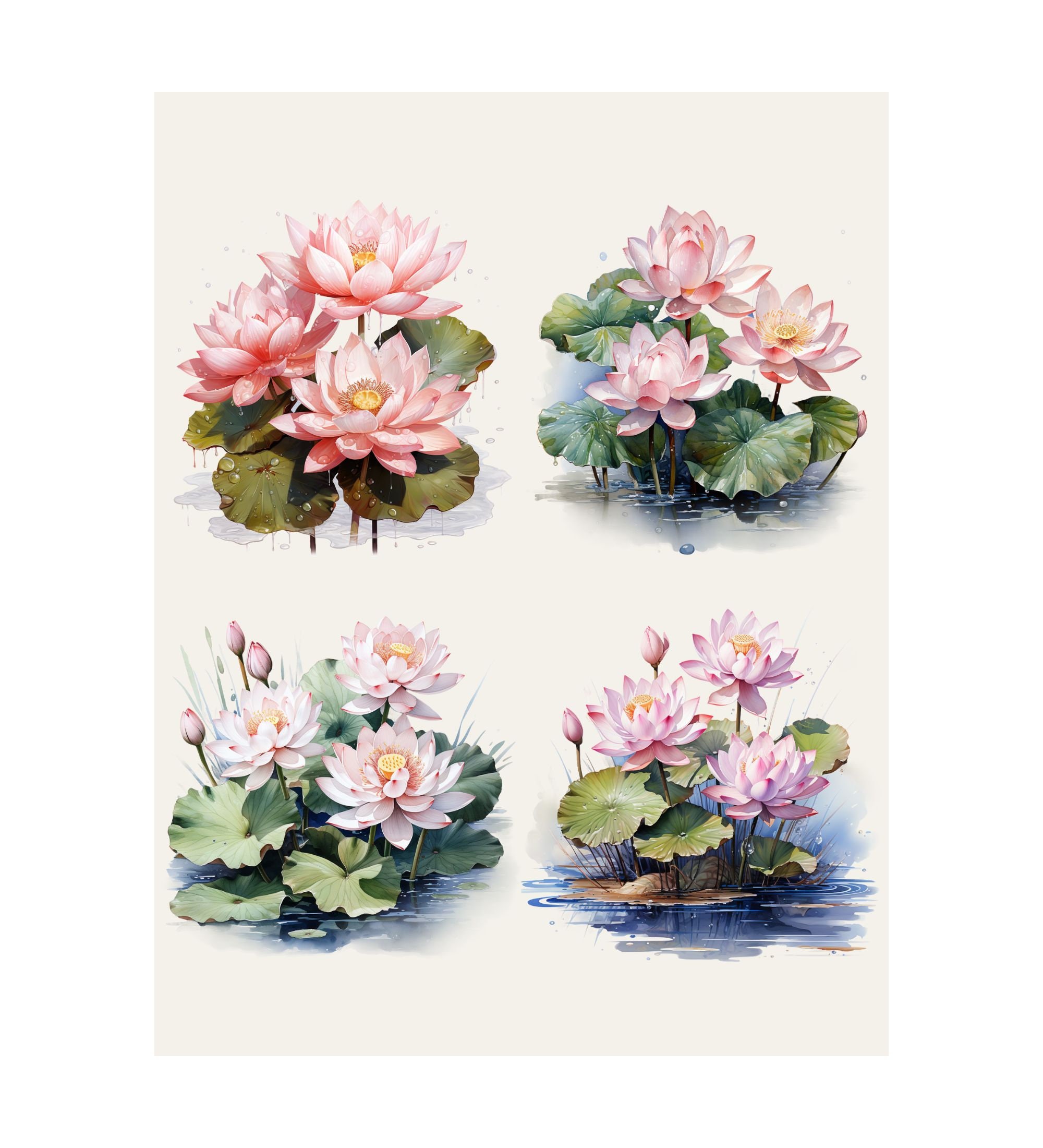 Watercolor Lotus Clipart | Flower Collection - 10 Digital PNG Flowers ...