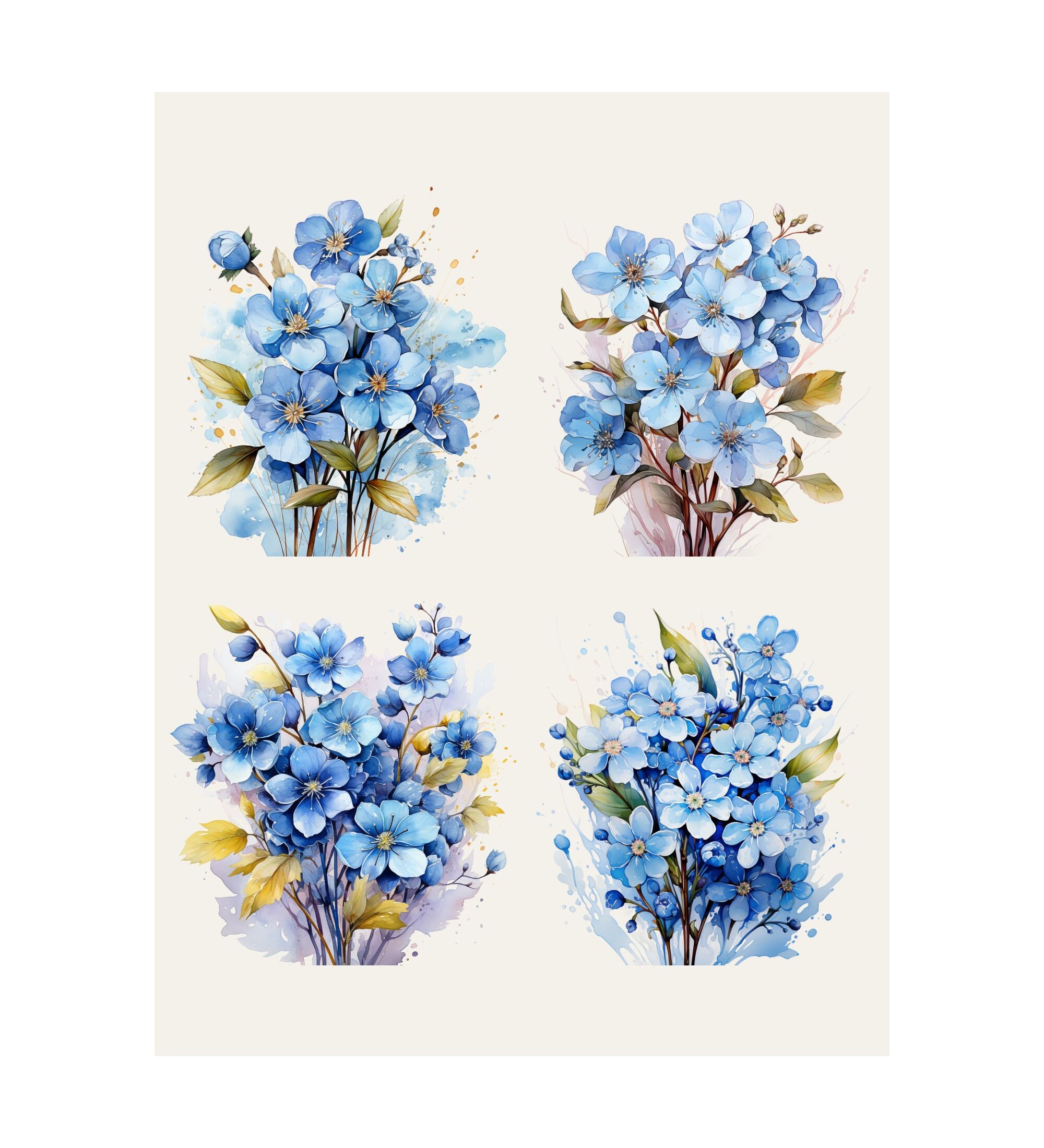 Watercolor Forget Me Not Clipart | Flower Collection - 10 Digital PNG ...