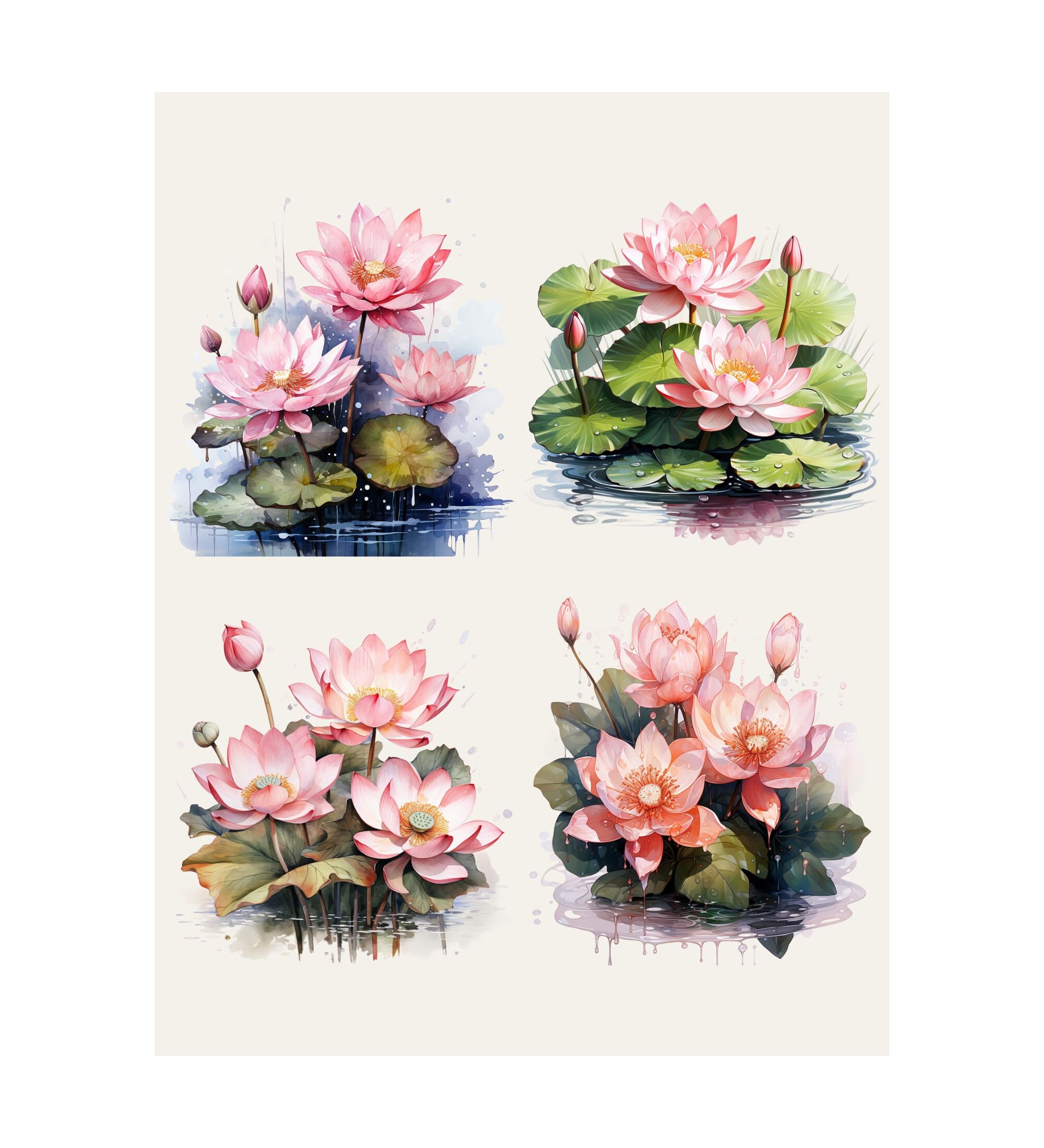 Watercolor Lotus Clipart | Flower Collection - 10 Digital PNG Flowers ...