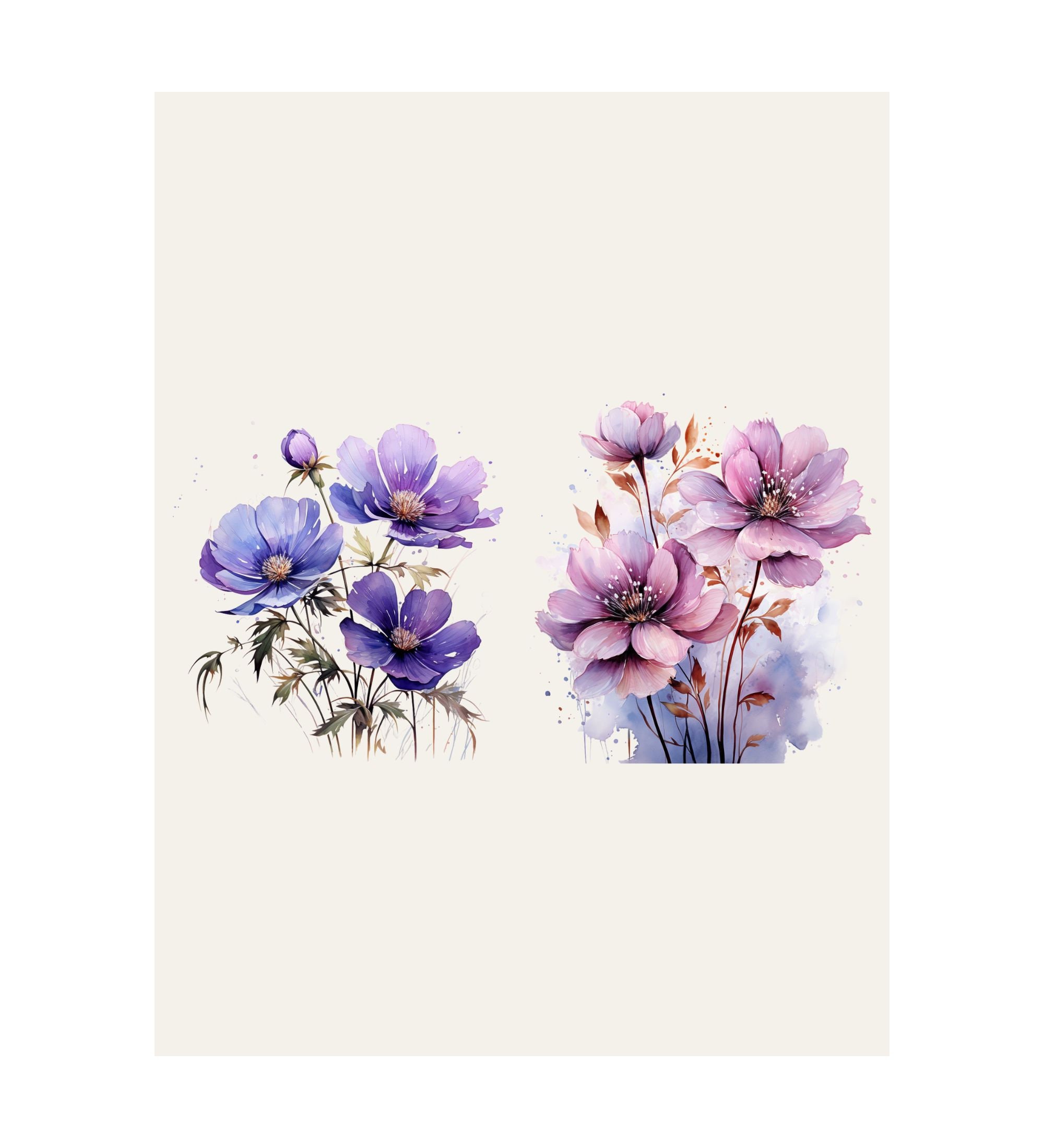Watercolor Violet Clipart Flower Collection 10 Digital PNG Flowers ...