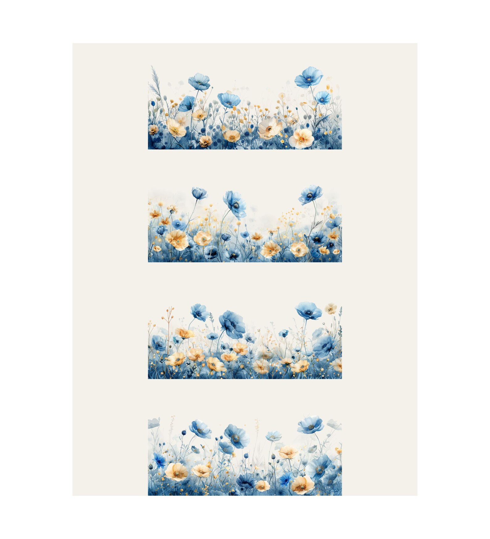Watercolor Blue and Gold Flowers Clipart | Floral Background Collection ...