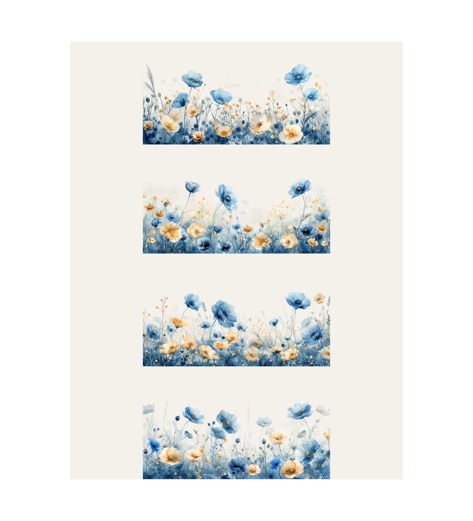 Watercolor Blue and Gold Flowers Clipart Floral Background Collection ...