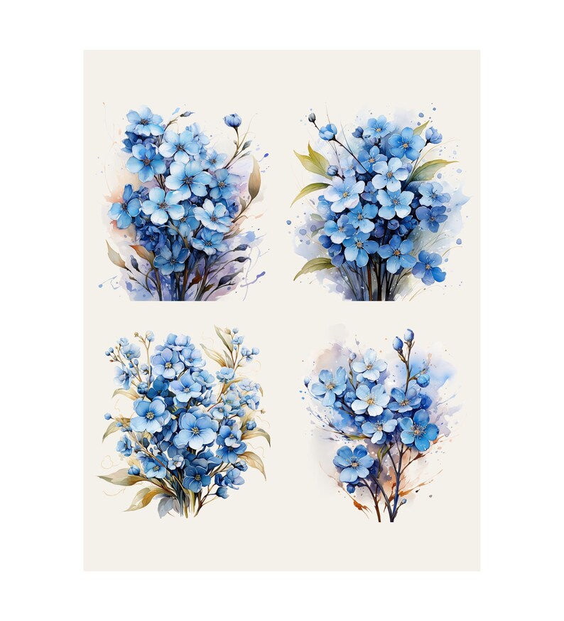 Watercolor Forget Me Not Clipart | Flower Collection - 10 Digital PNG ...