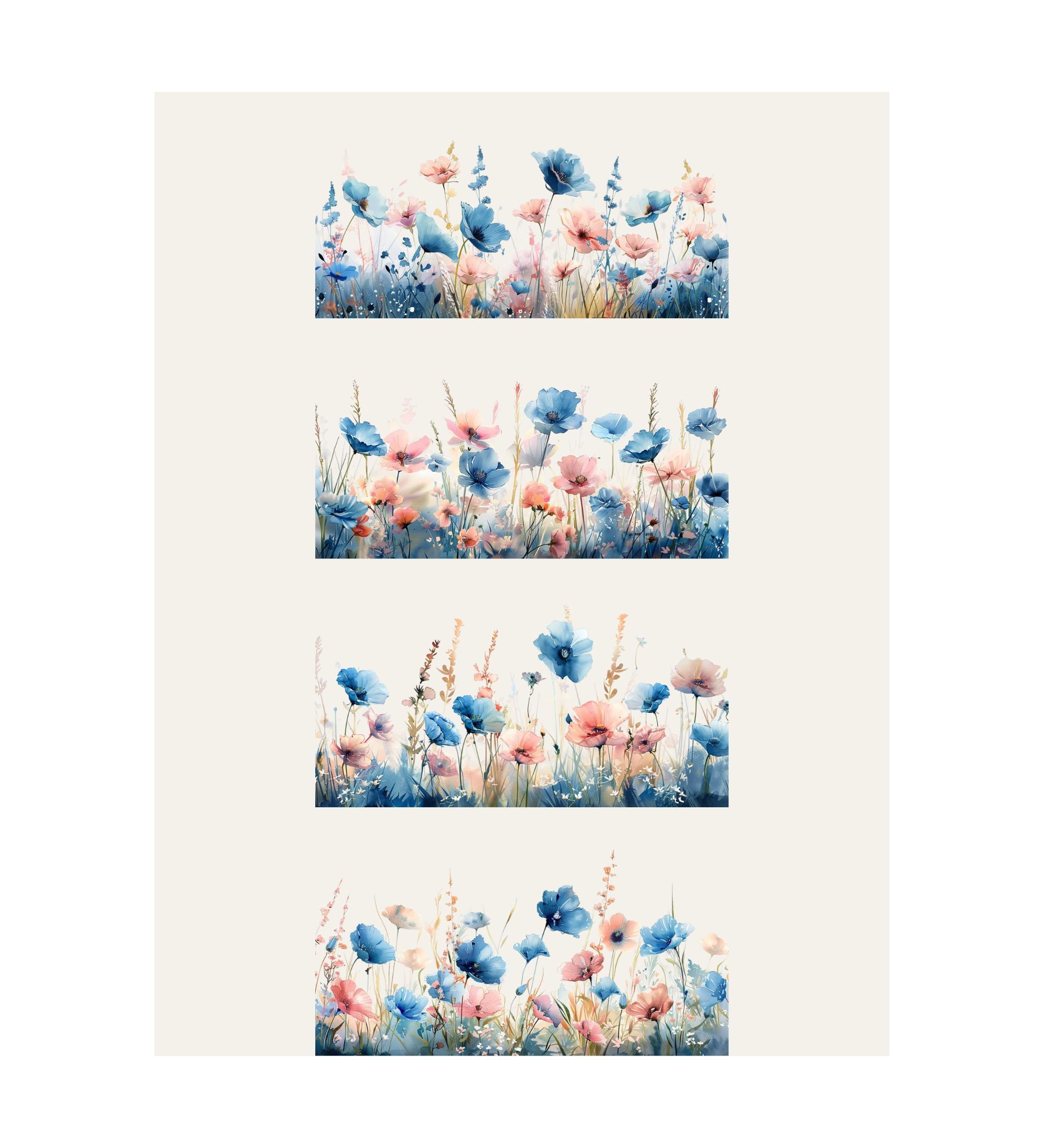 Watercolor Floral Clipart | Blue and Pink Flower Backgrounds (digital ...