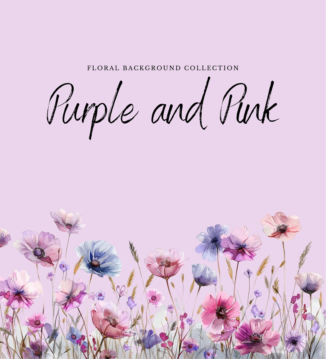 Watercolor Purple and Pink Flowers Clipart | Floral Background ...