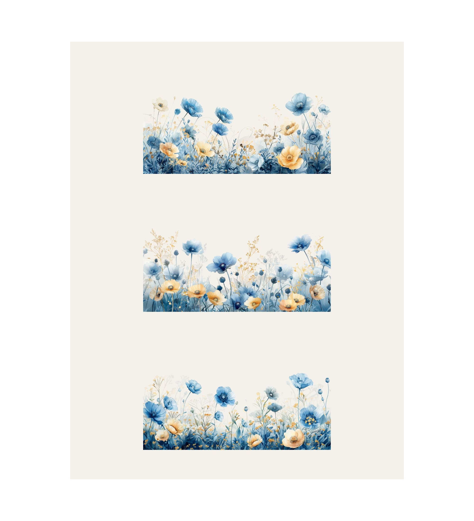 Watercolor Blue and Gold Flowers Clipart Floral Background Collection ...
