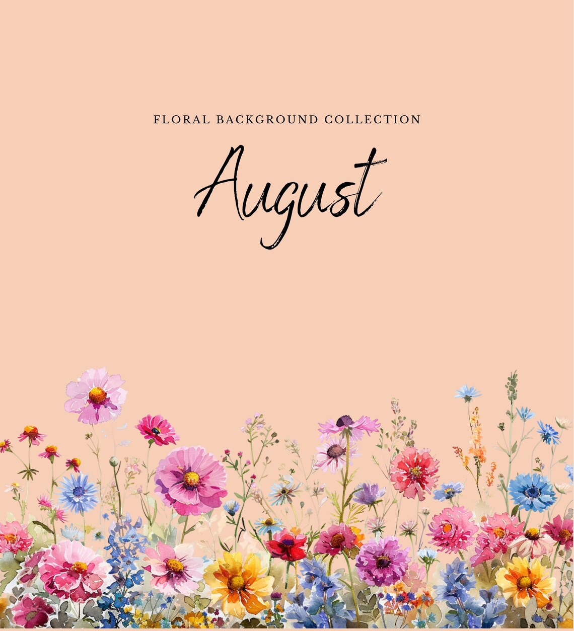 Watercolor August Flowers Clipart | Floral PNG Backgrounds (digital ...