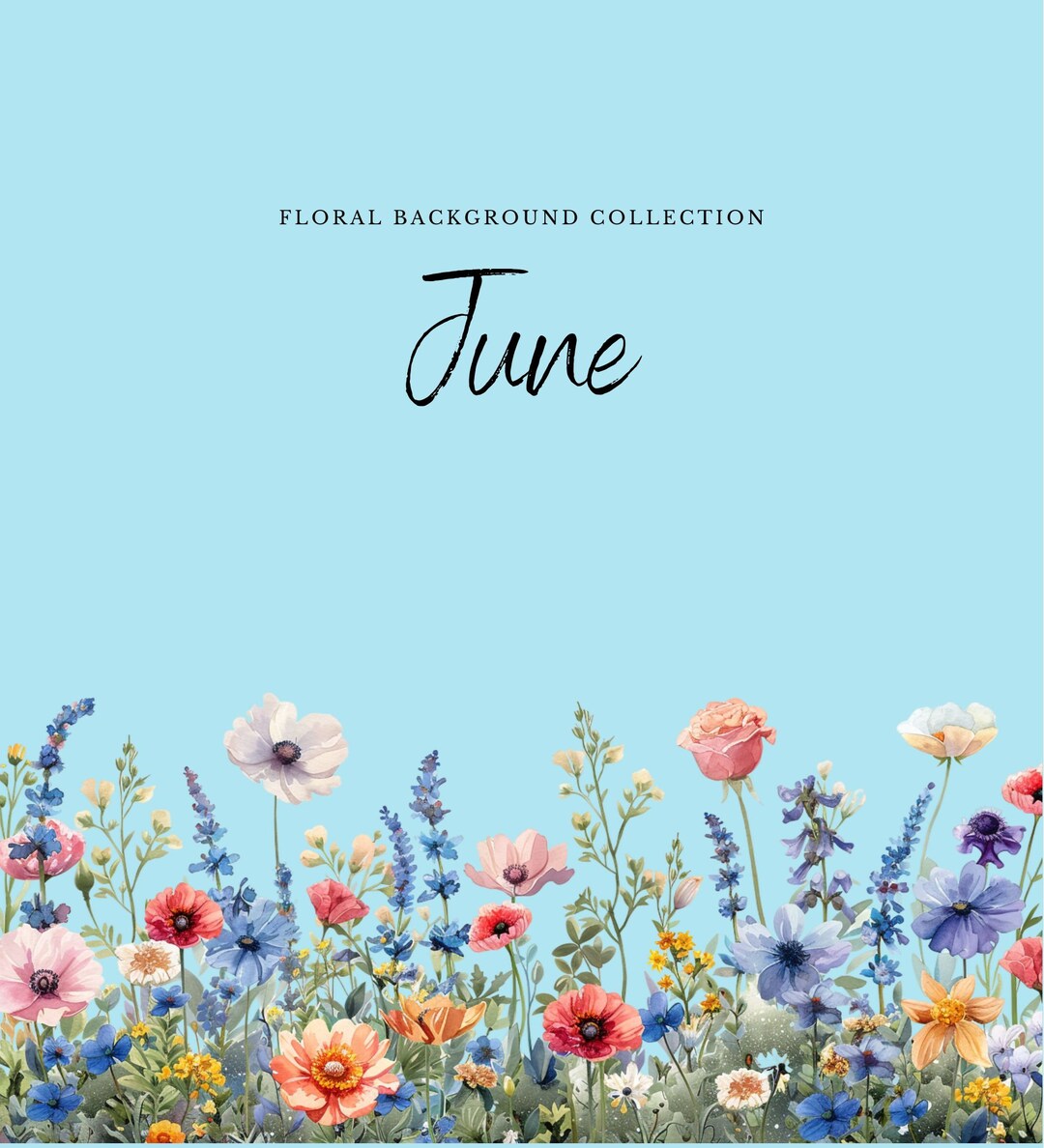 Watercolor June Flowers Clipart | Floral PNG Backgrounds (digital ...