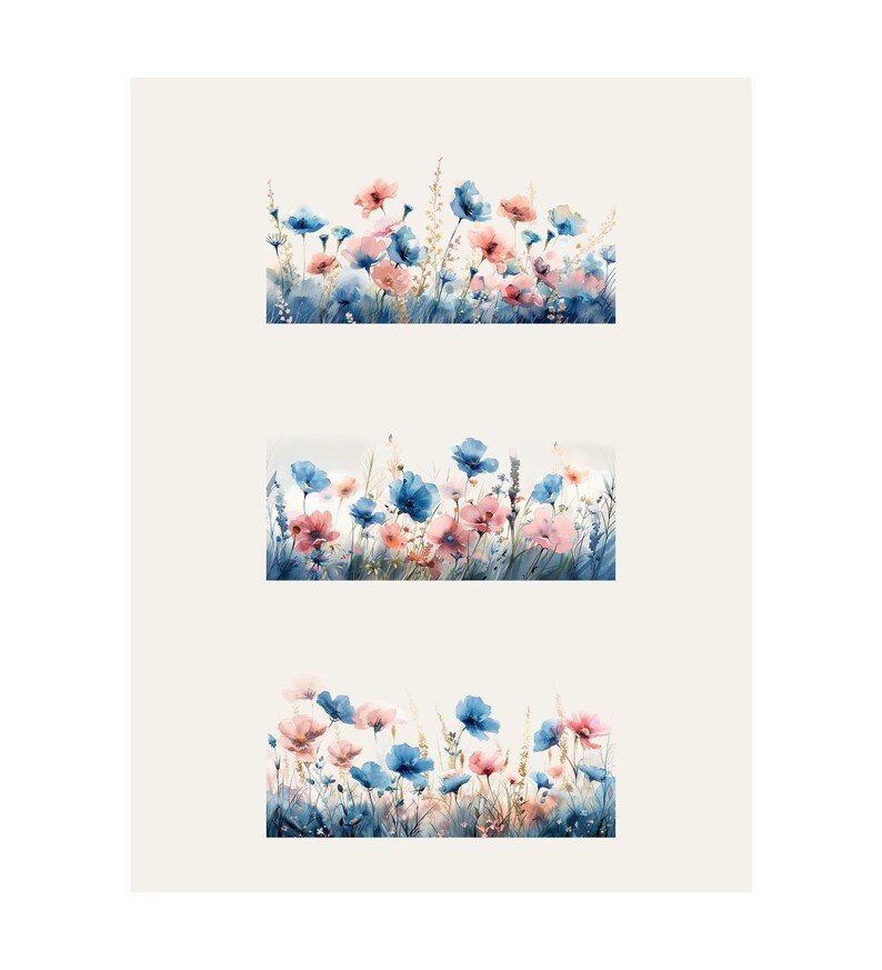 Watercolor Floral Clipart | Blue and Pink Flower Backgrounds (digital ...