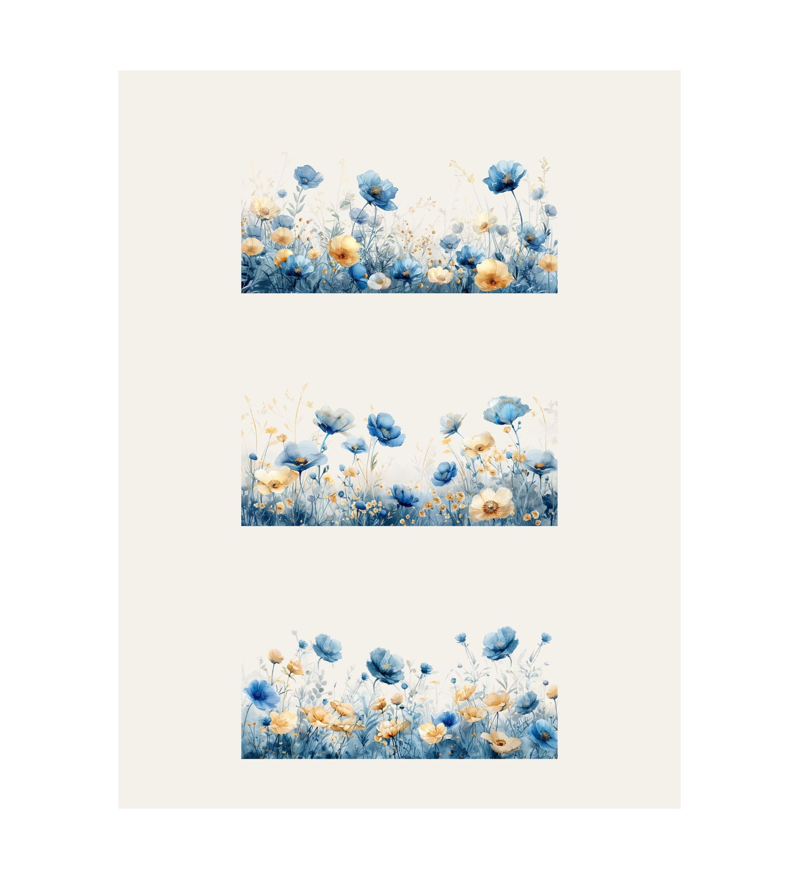 Watercolor Blue and Gold Flowers Clipart | Floral Background Collection ...