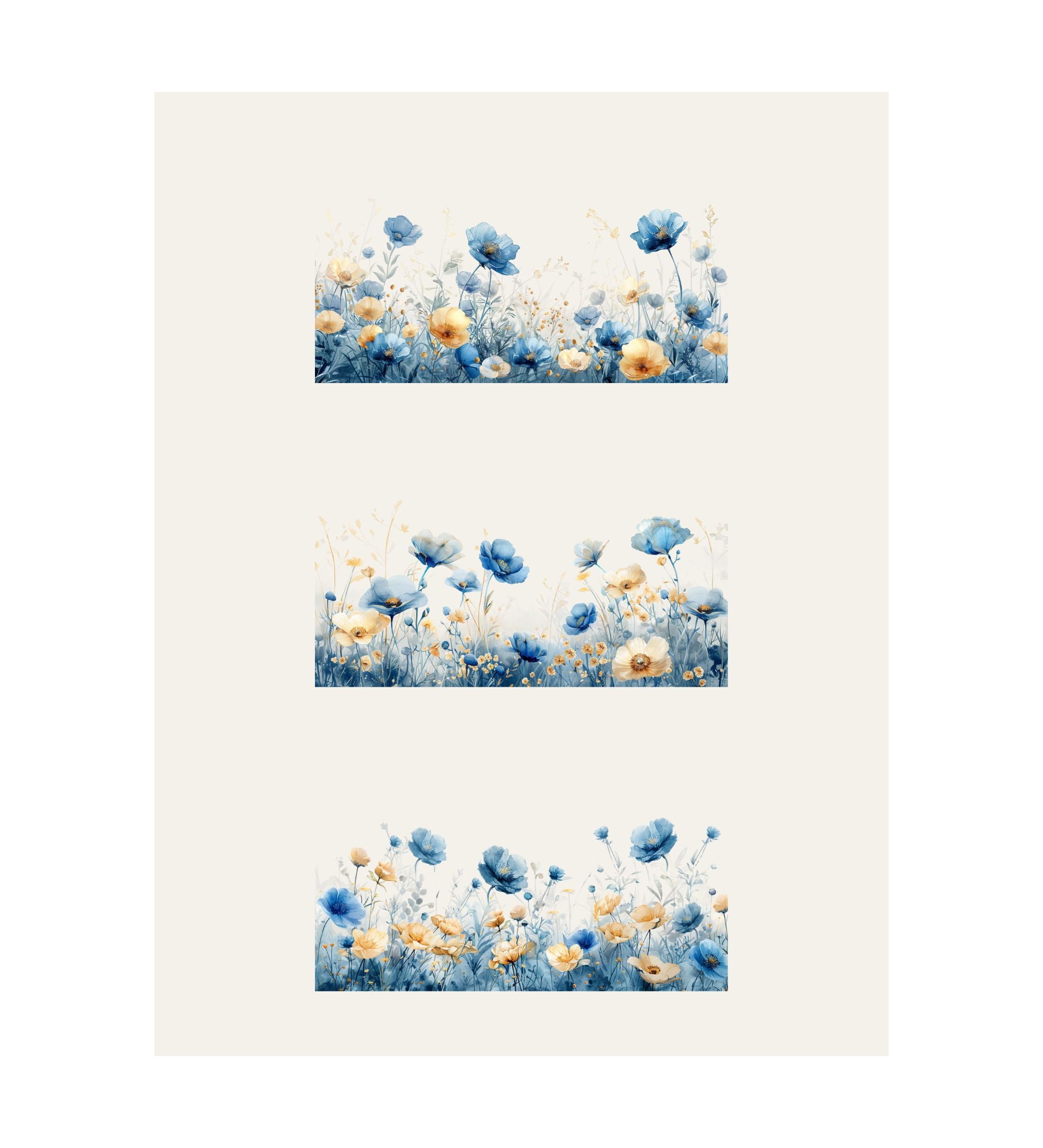 Watercolor Blue and Gold Flowers Clipart Floral Background Collection ...