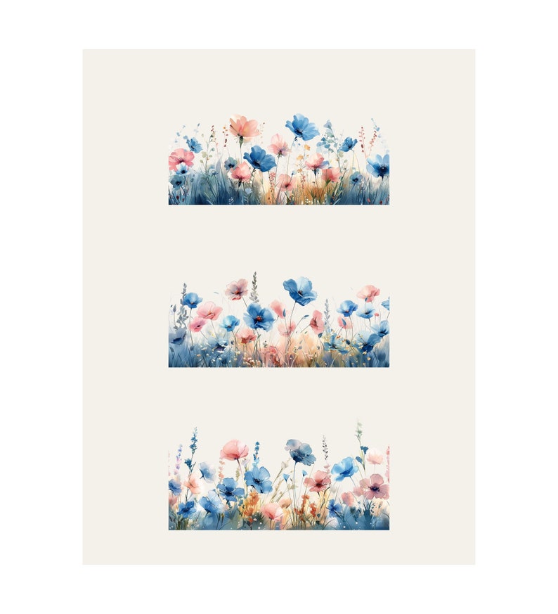 Watercolor Floral Clipart | Blue and Pink Flower Backgrounds (digital ...
