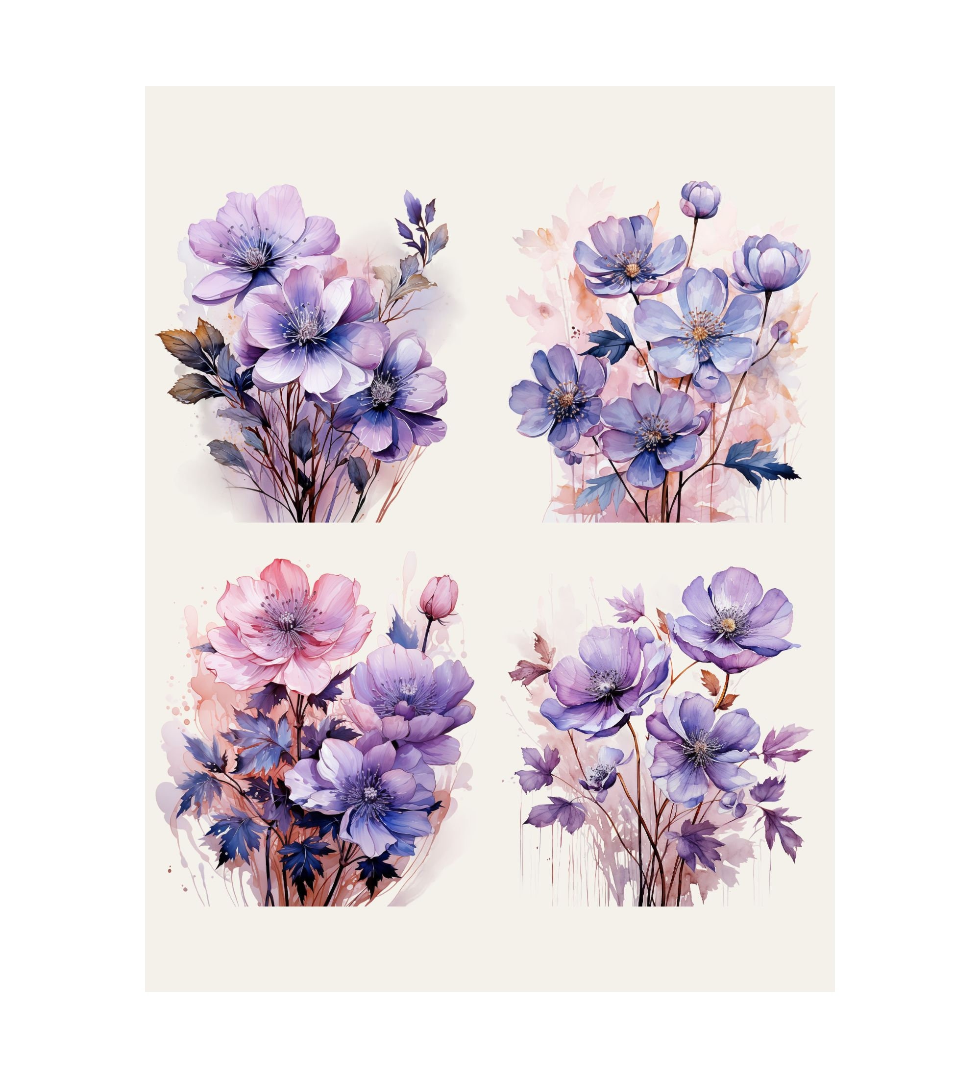 Watercolor Violet Clipart | Flower Collection - 10 Digital PNG Flowers ...