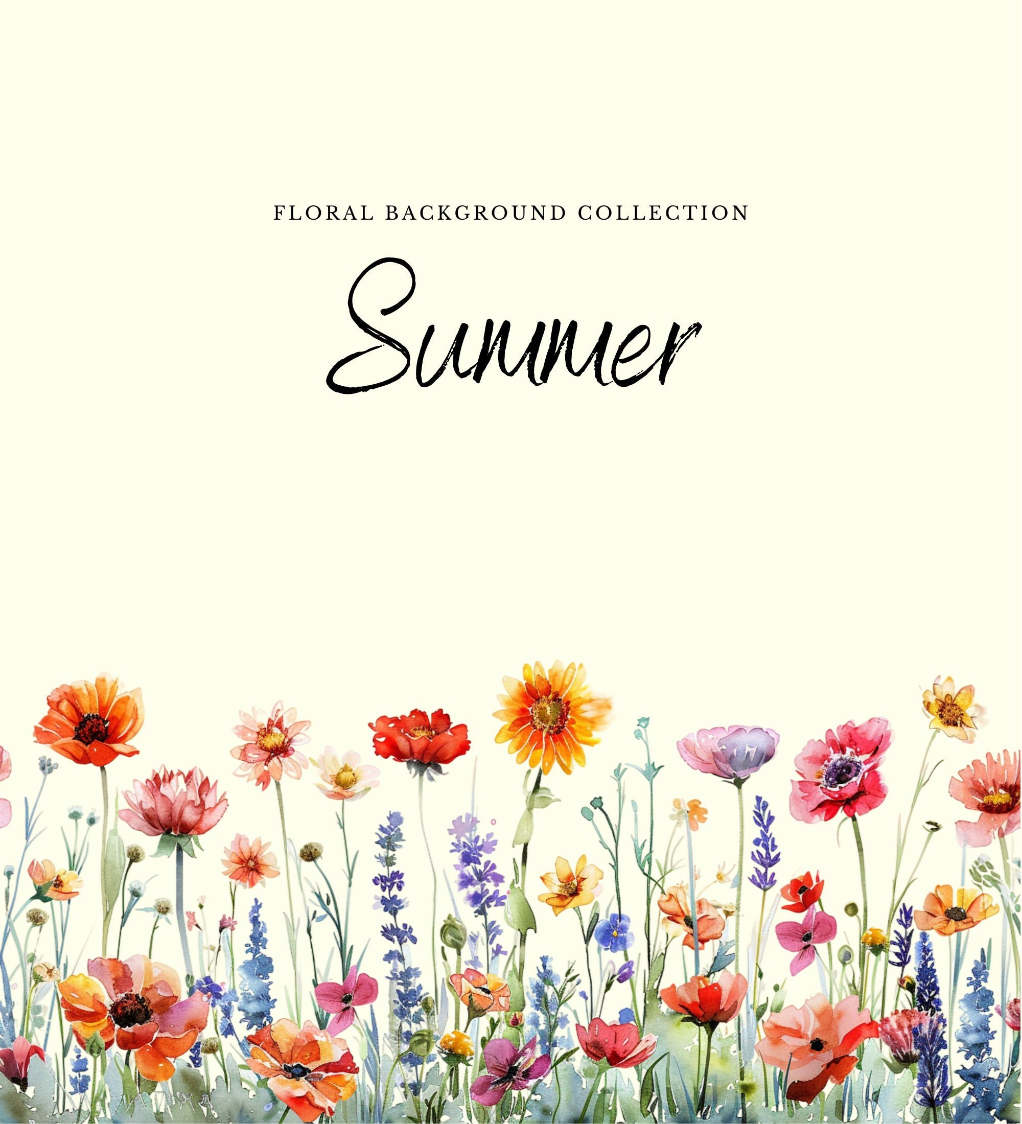 Watercolor Summer Flowers Clipart Floral Background Collection 10 ...